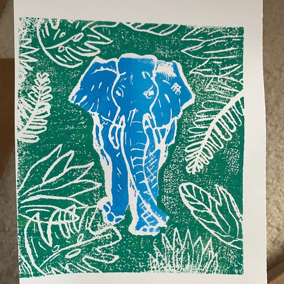 Art | Linoleum Block Elephant Print | Poshmark